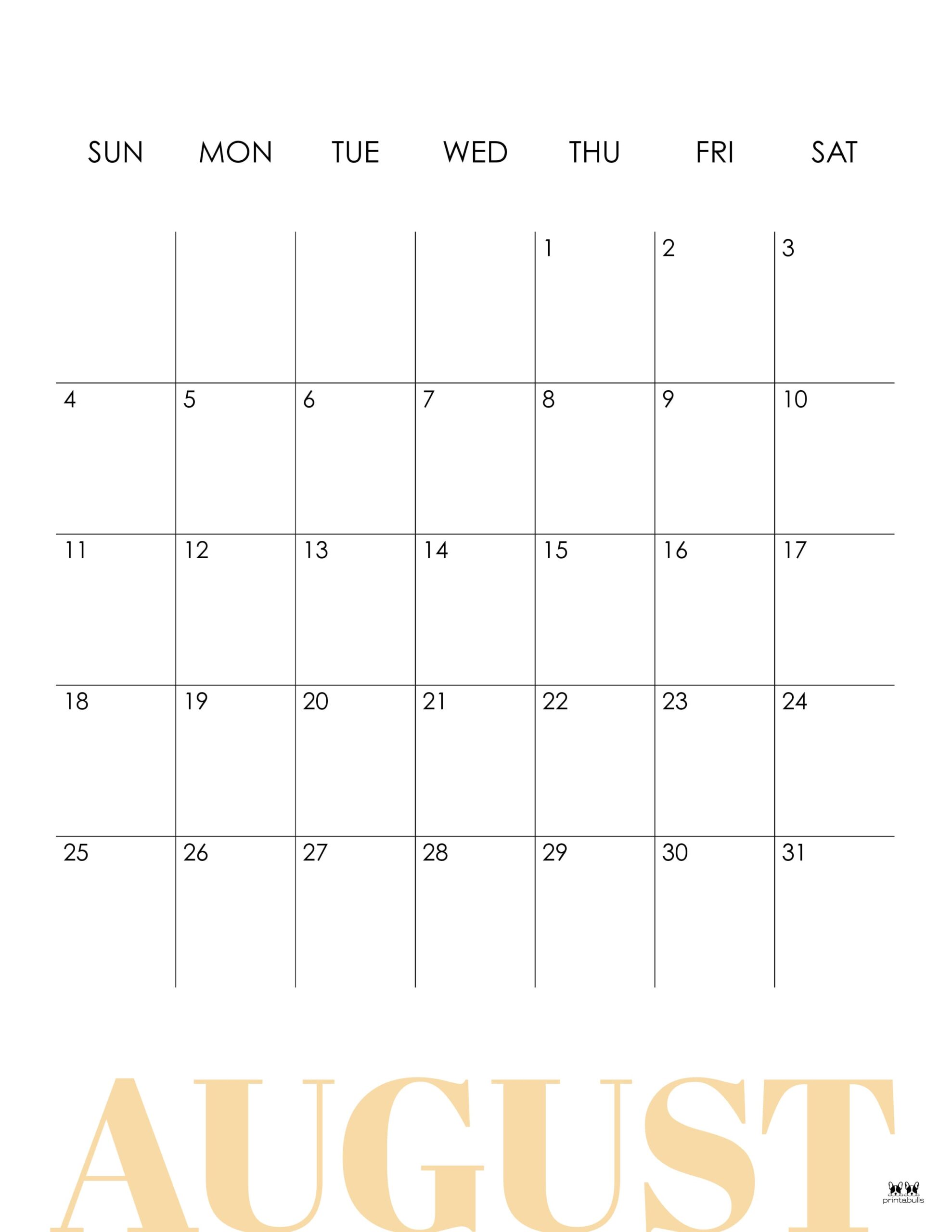 August 2024 Calendars - 50 FREE Printables | Printabulls