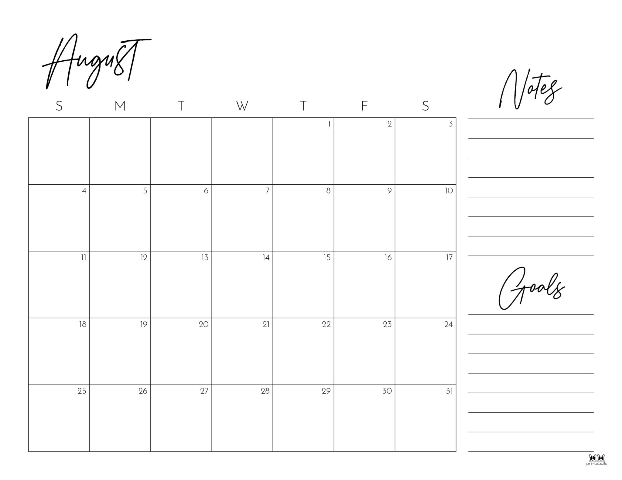 August 2024 Calendars - 50 FREE Printables | Printabulls