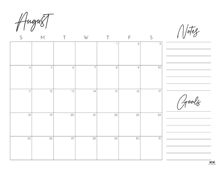 August 2024 Calendars - 50 FREE Printables | Printabulls