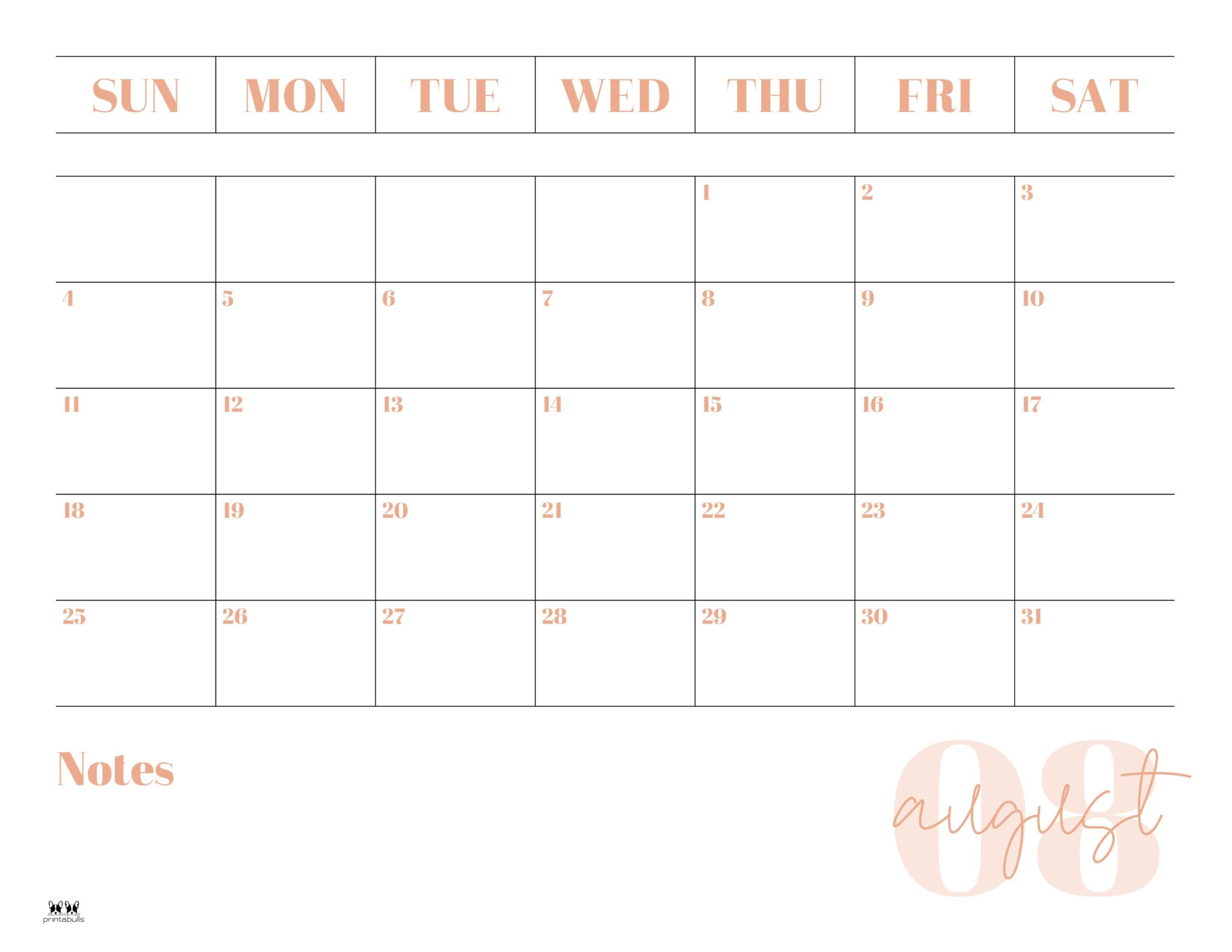 August 2024 Calendars - 50 FREE Printables | Printabulls
