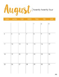 August 2024 Calendars - 50 FREE Printables | Printabulls