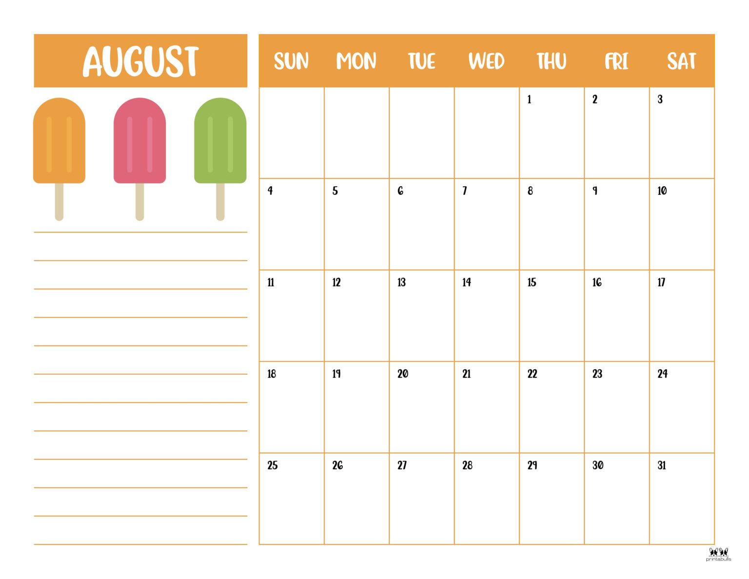 August 2024 Calendars - 50 FREE Printables | Printabulls