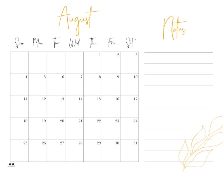 August 2024 Calendars - 50 FREE Printables | Printabulls