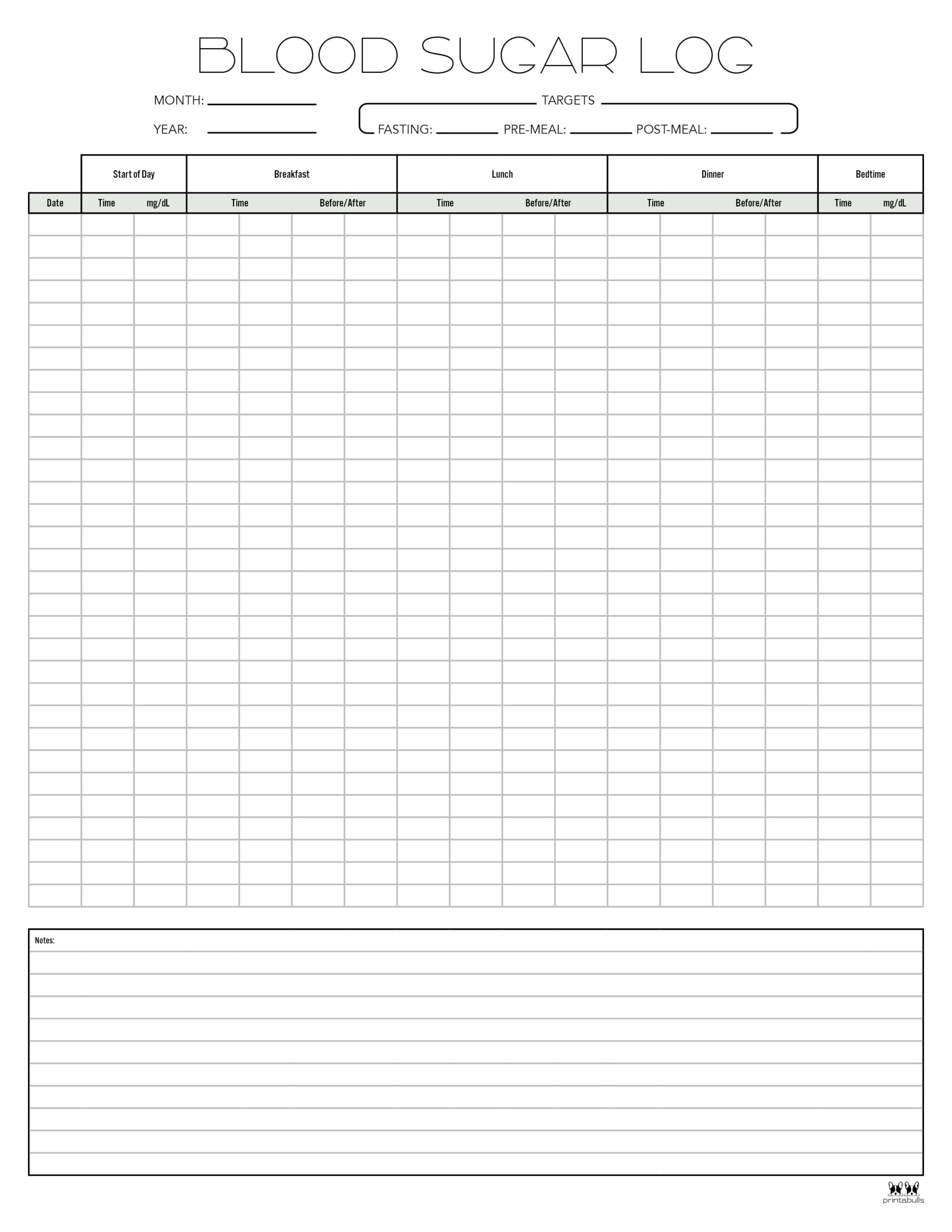 Blood Sugar Logs - 32 FREE Logs & Trackers | Printabulls