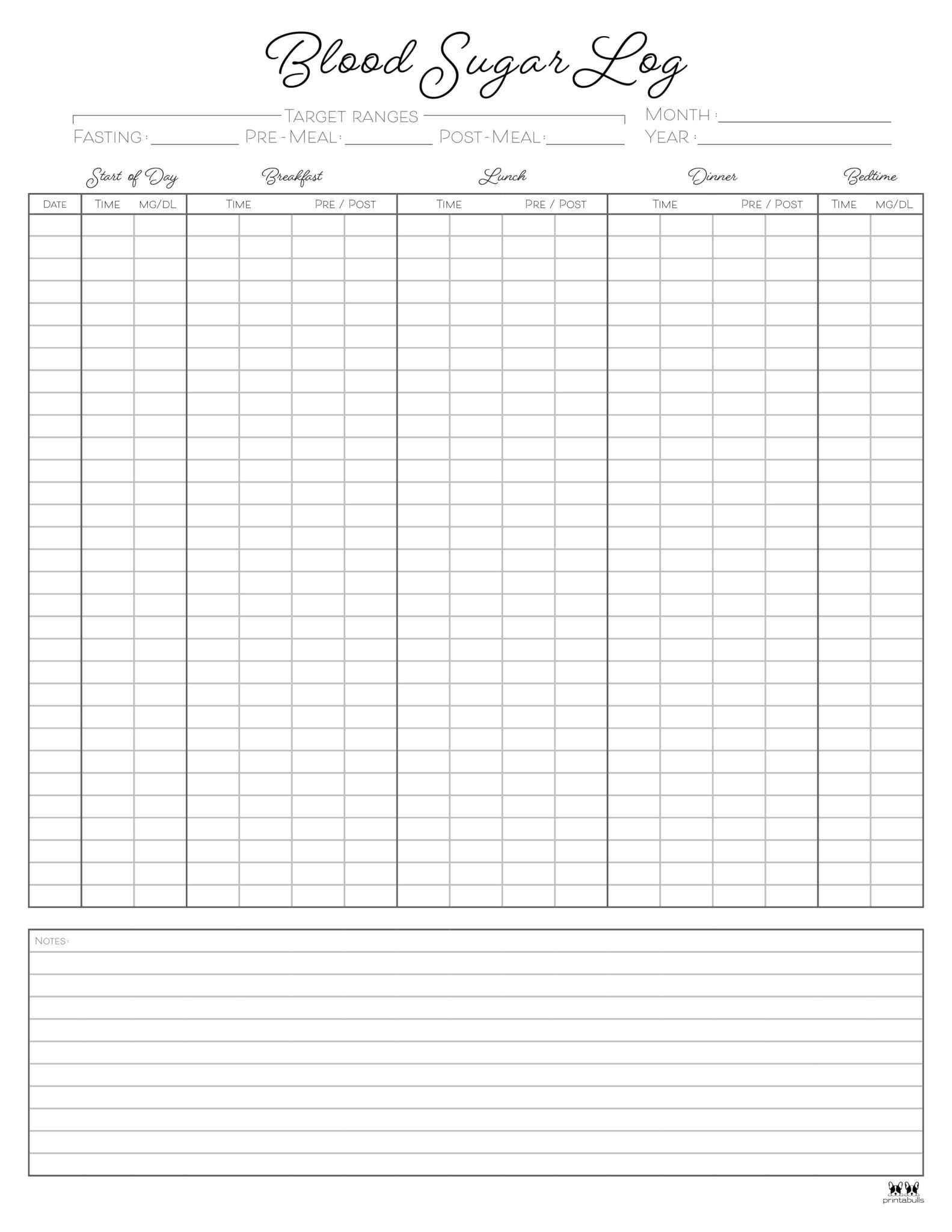Blood Sugar Logs - 32 FREE Logs & Trackers | Printabulls