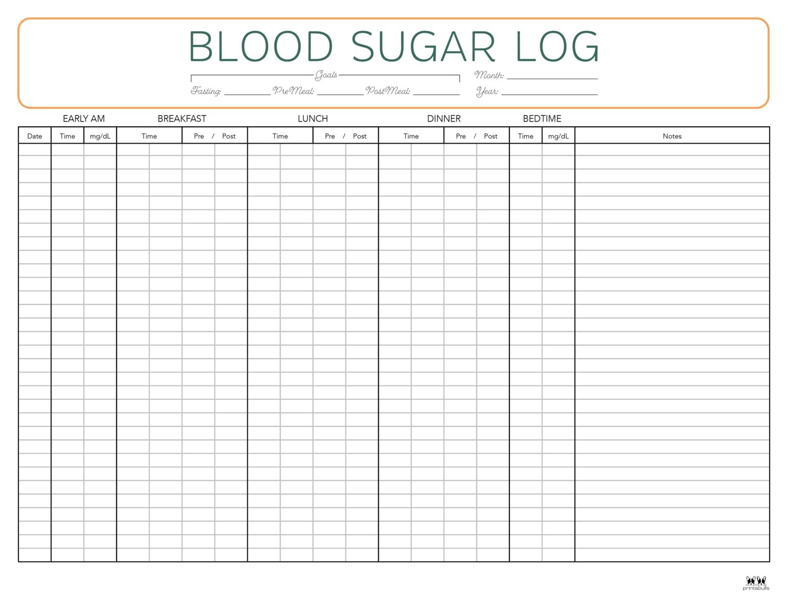 Blood Sugar Logs - 32 FREE Logs & Trackers | Printabulls