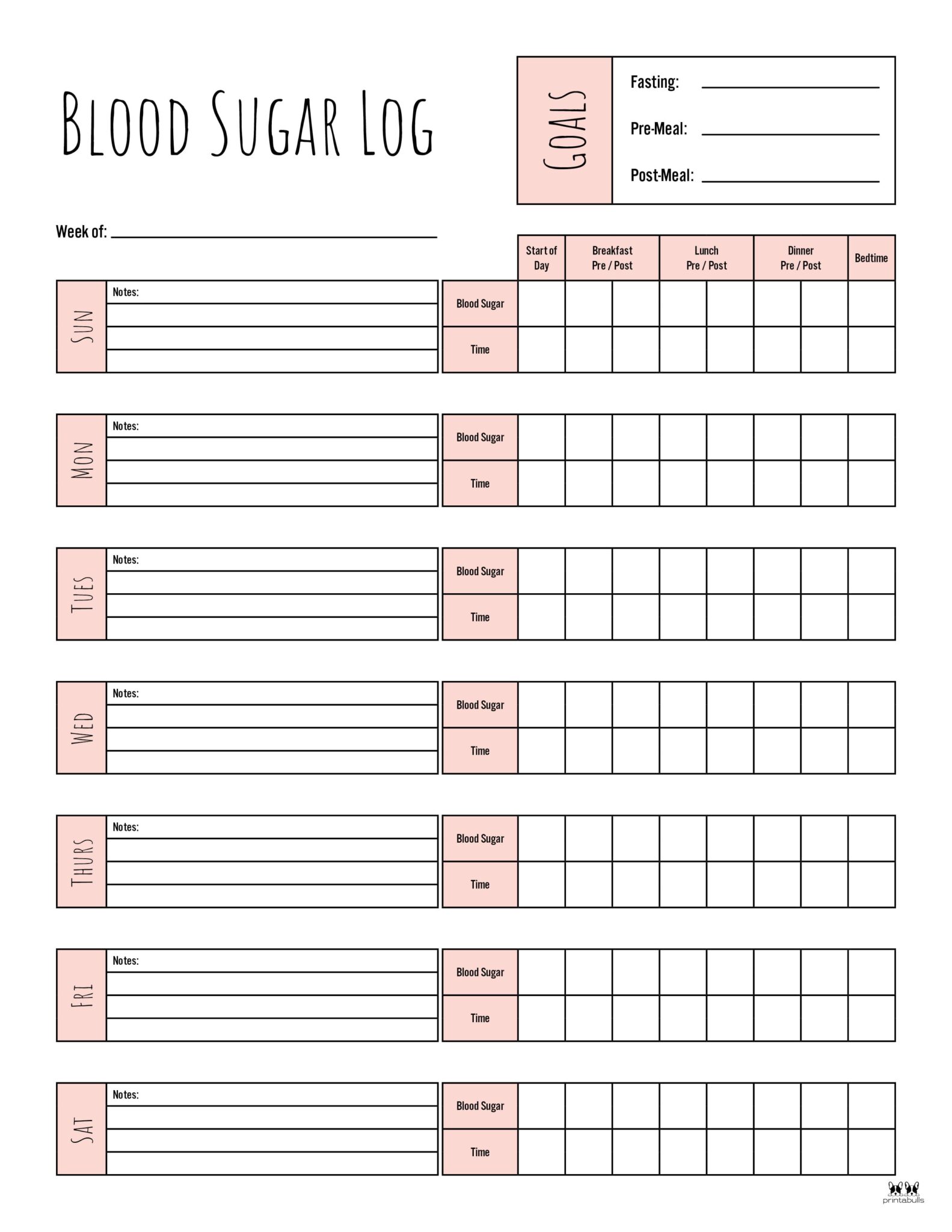Blood Sugar Logs - 32 FREE Logs & Trackers | Printabulls