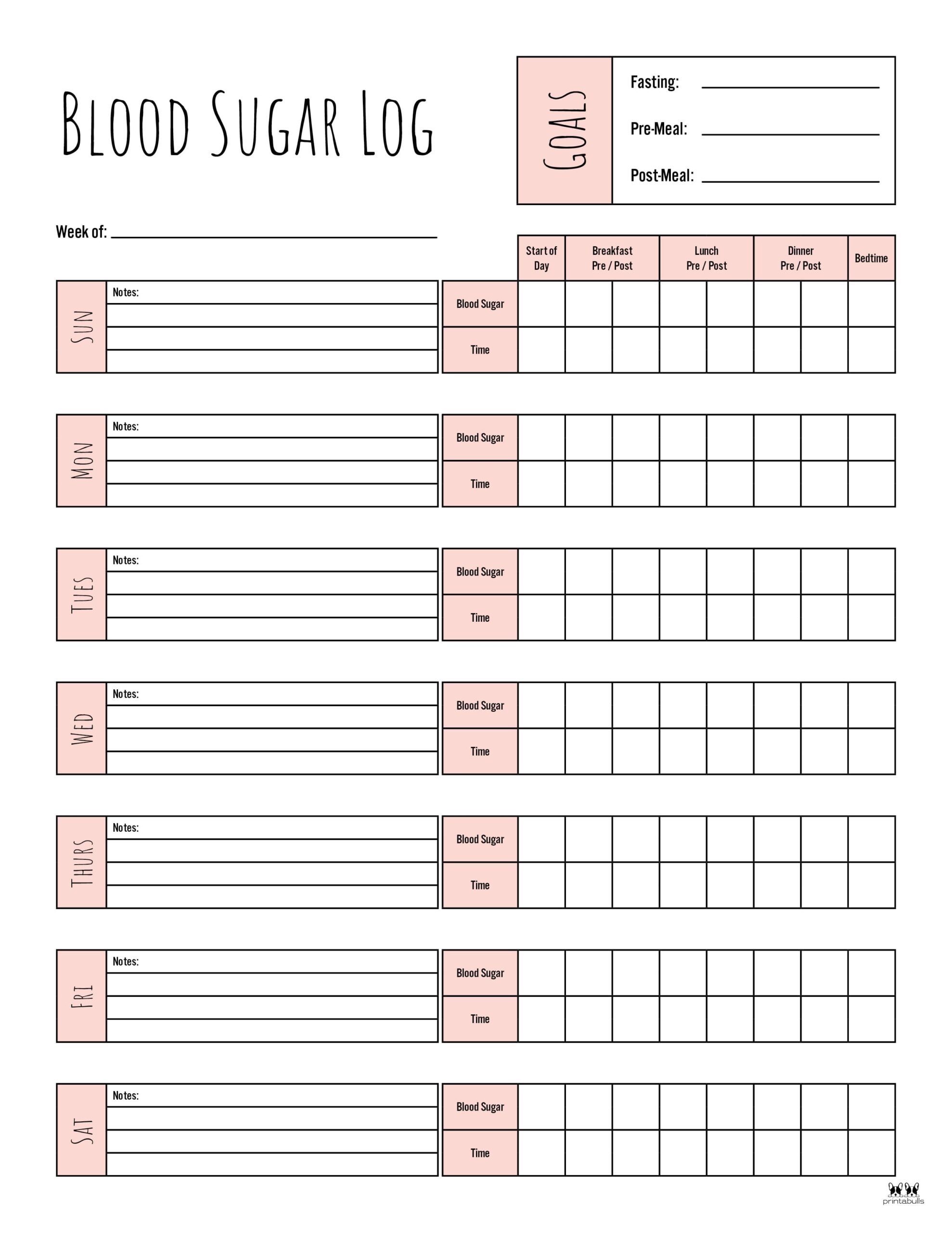 Blood Sugar Logs - 32 FREE Logs & Trackers | Printabulls