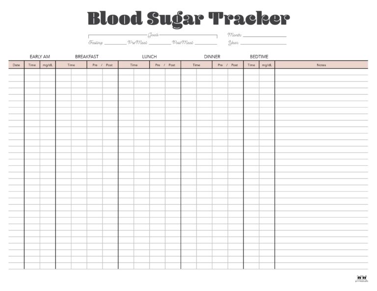 Blood Sugar Logs - 32 FREE Logs & Trackers | Printabulls