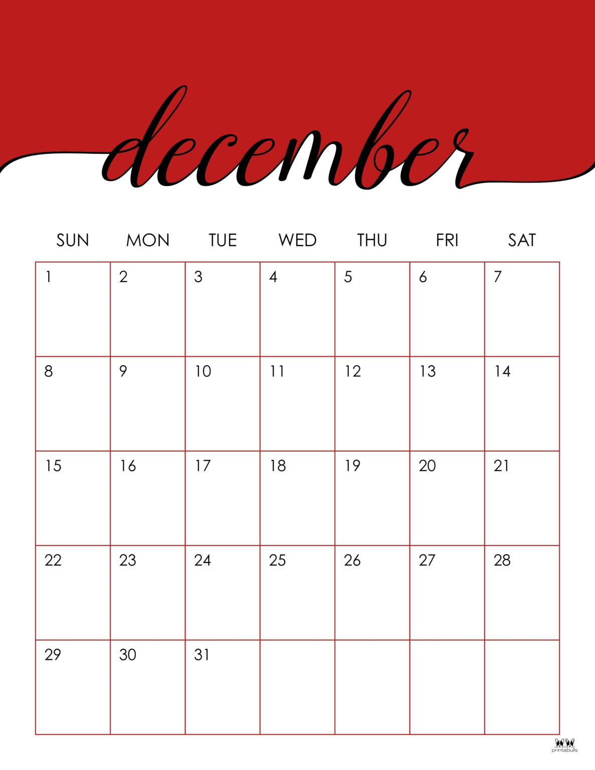 December 2024 Calendars - 50 FREE Printables | Printabulls
