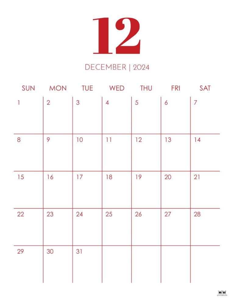 December 2024 Calendars - 50 FREE Printables | Printabulls