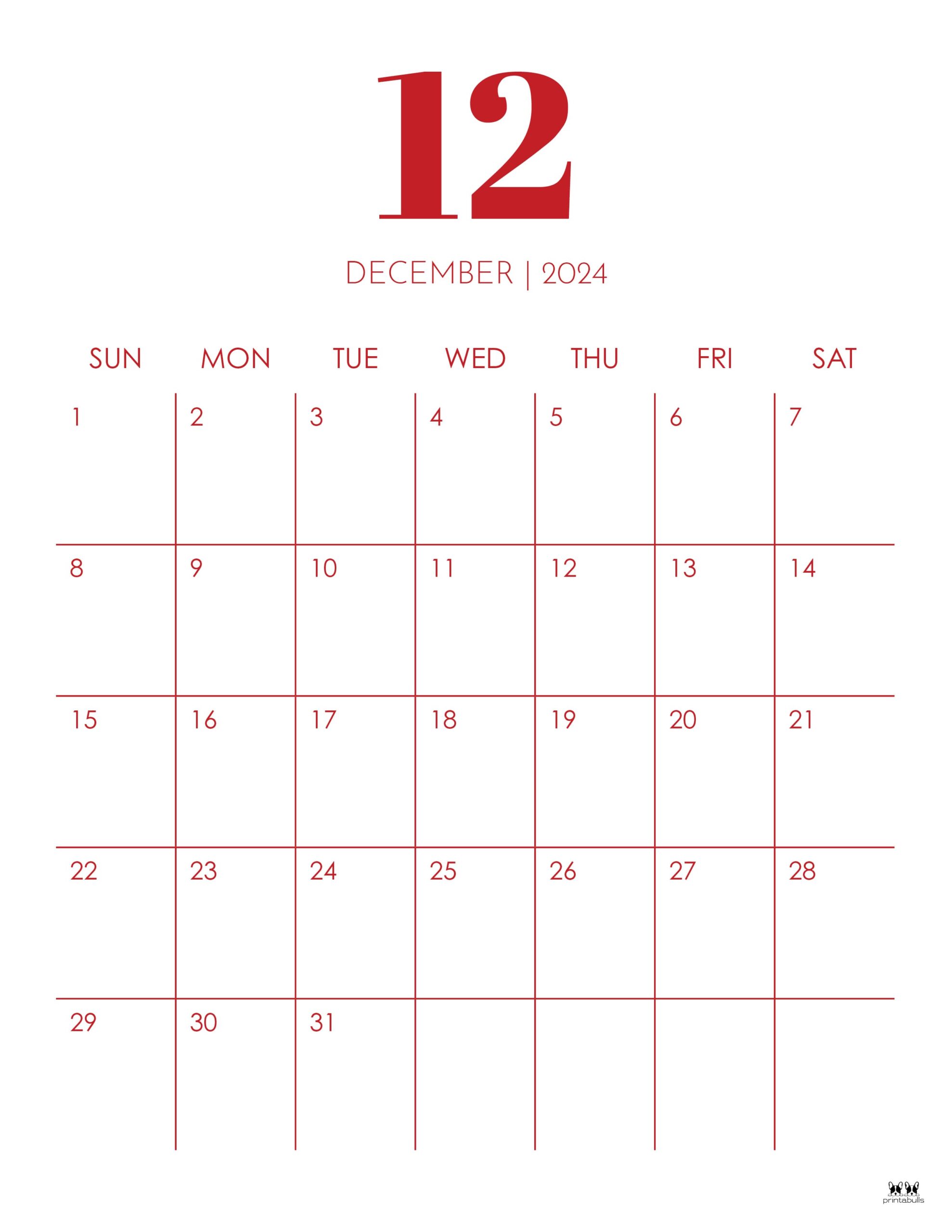 December 2024 Calendars - 50 FREE Printables | Printabulls