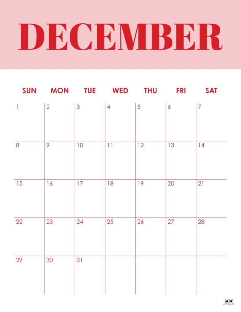 December 2024 Calendars - 50 FREE Printables | Printabulls