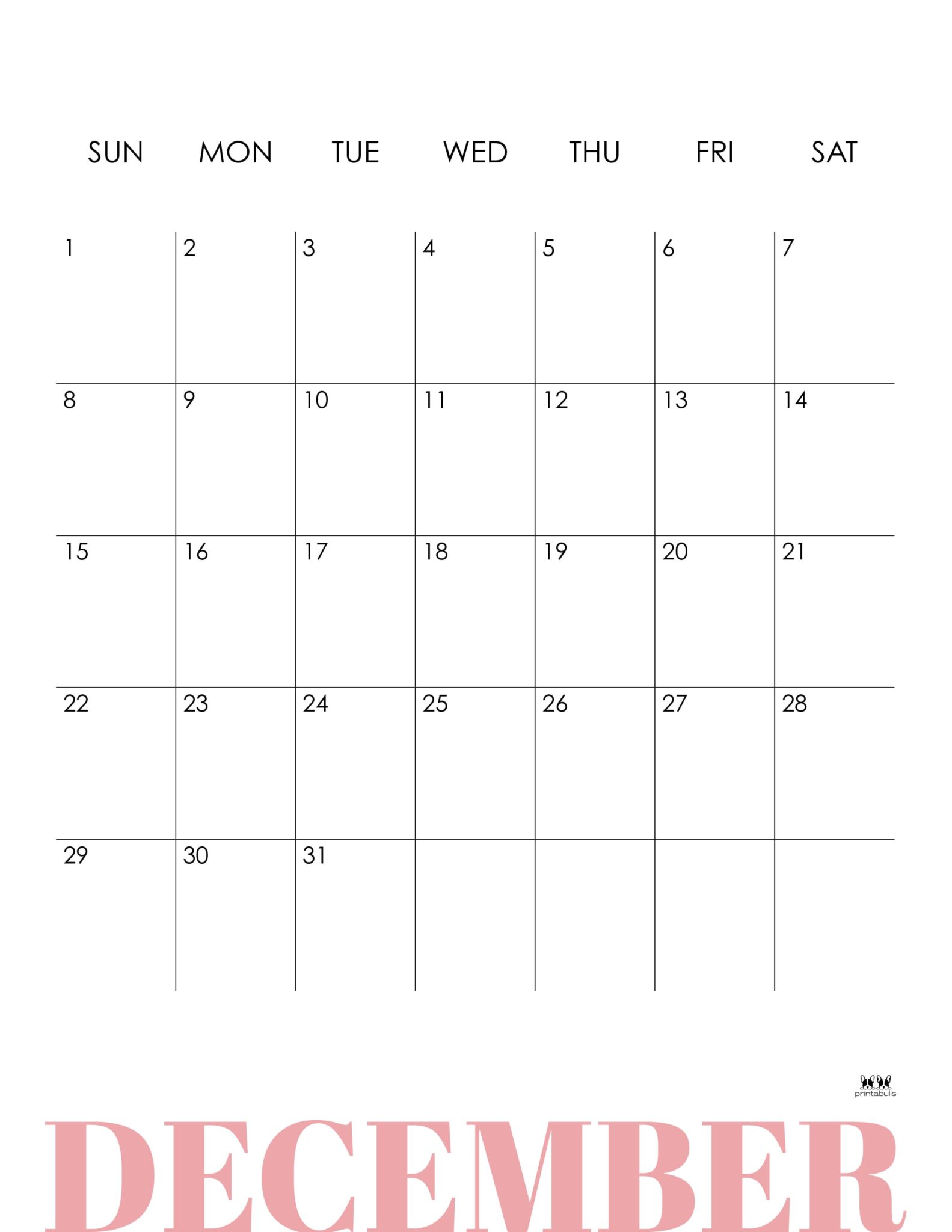 December 2024 Calendars - 50 FREE Printables | Printabulls