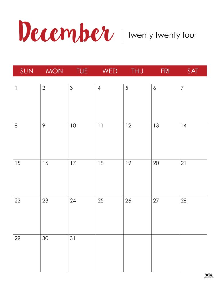 December 2024 Calendars - 50 FREE Printables | Printabulls