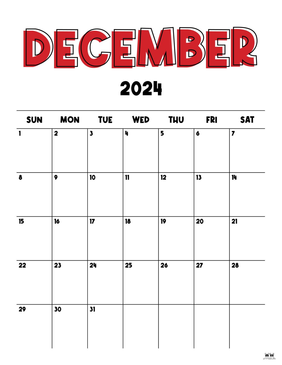 December 2024 Calendars - 50 FREE Printables | Printabulls