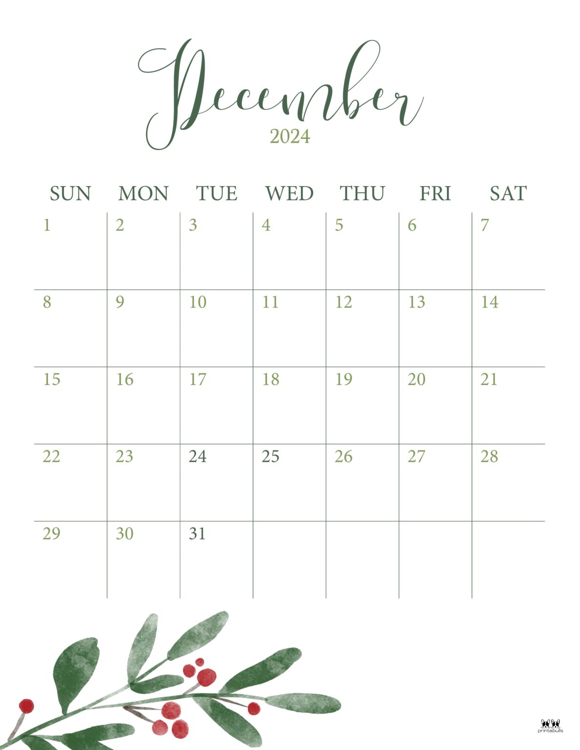 December 2024 Calendars - 50 FREE Printables | Printabulls