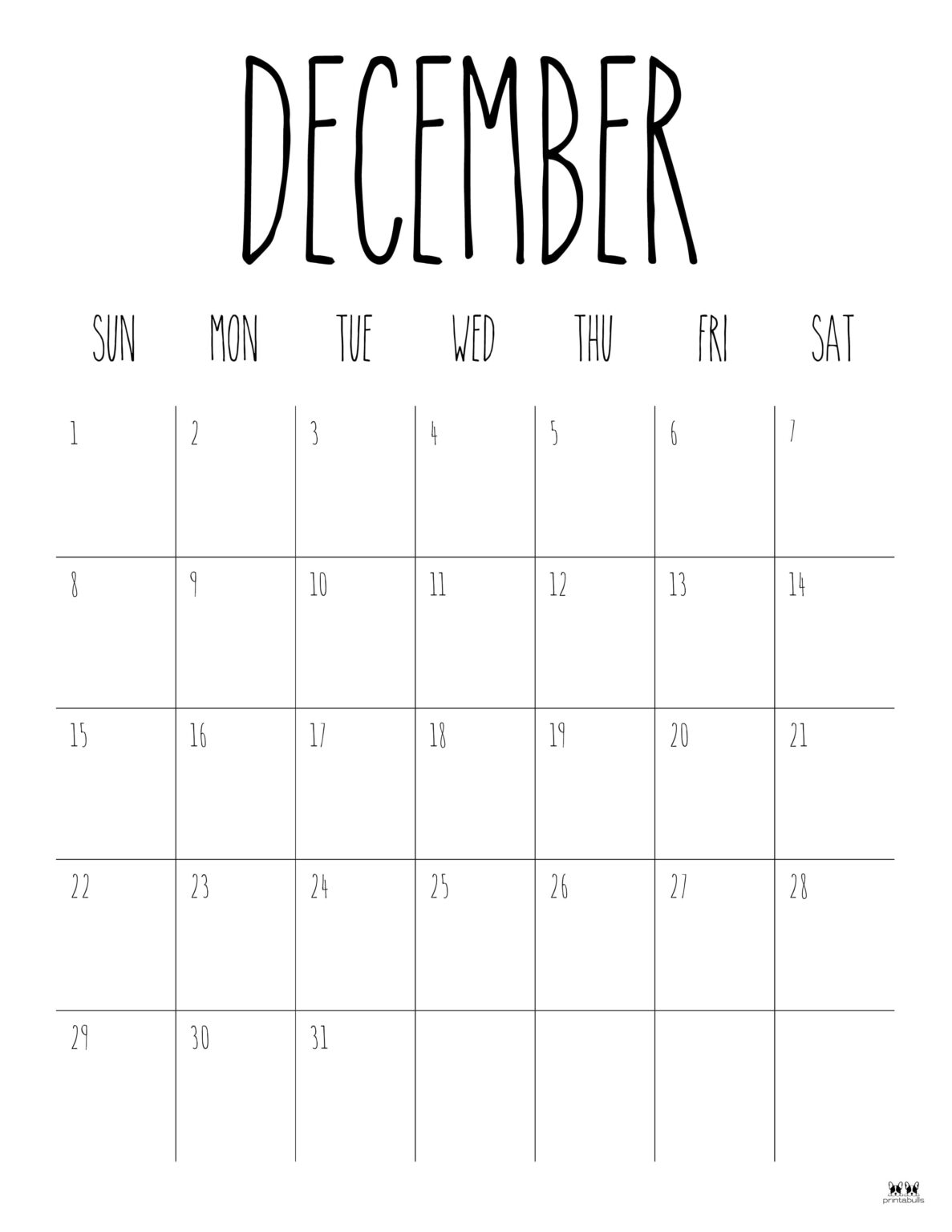 December 2024 Calendars - 50 FREE Printables | Printabulls