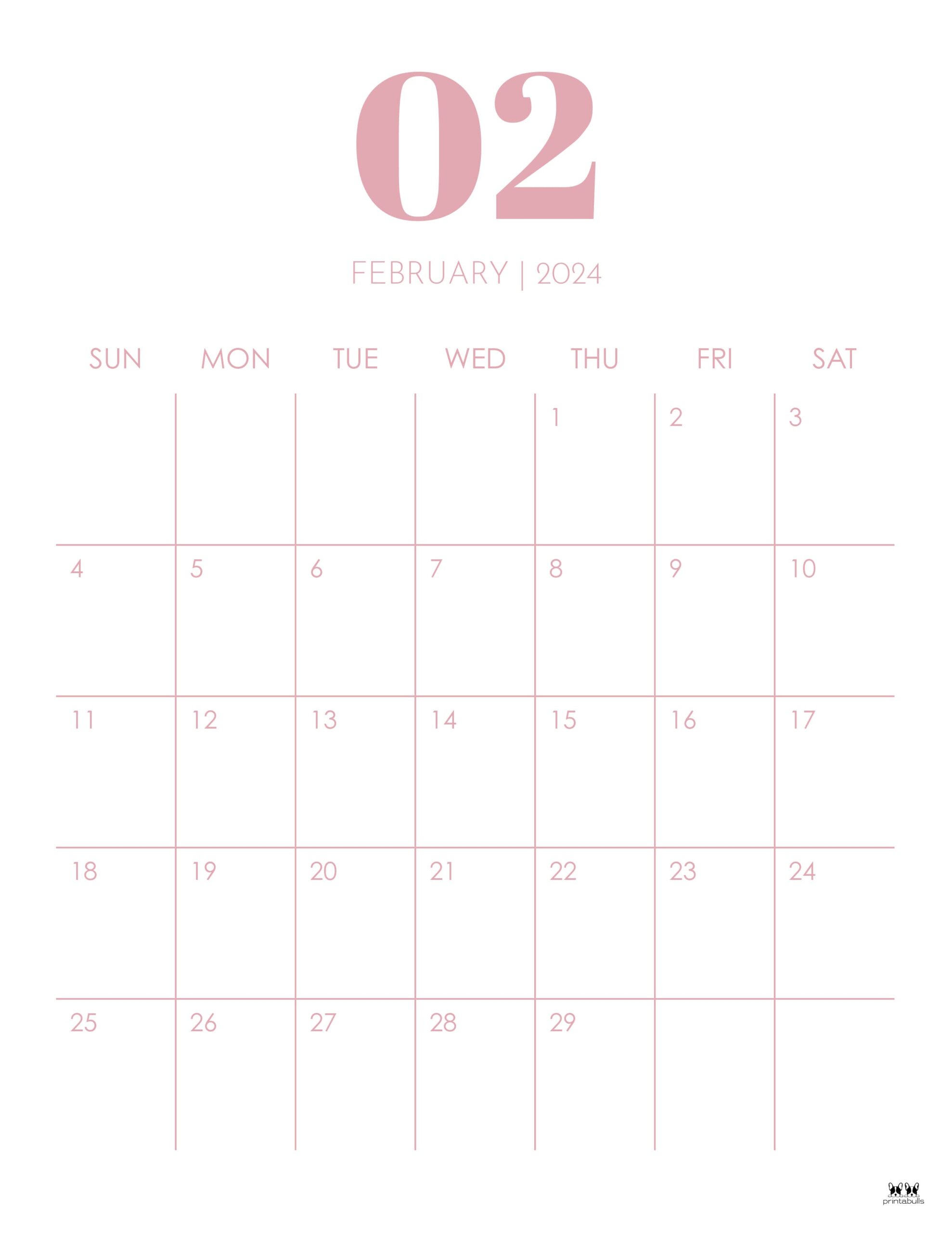 February 2024 Calendars - 50 FREE Printables | Printabulls