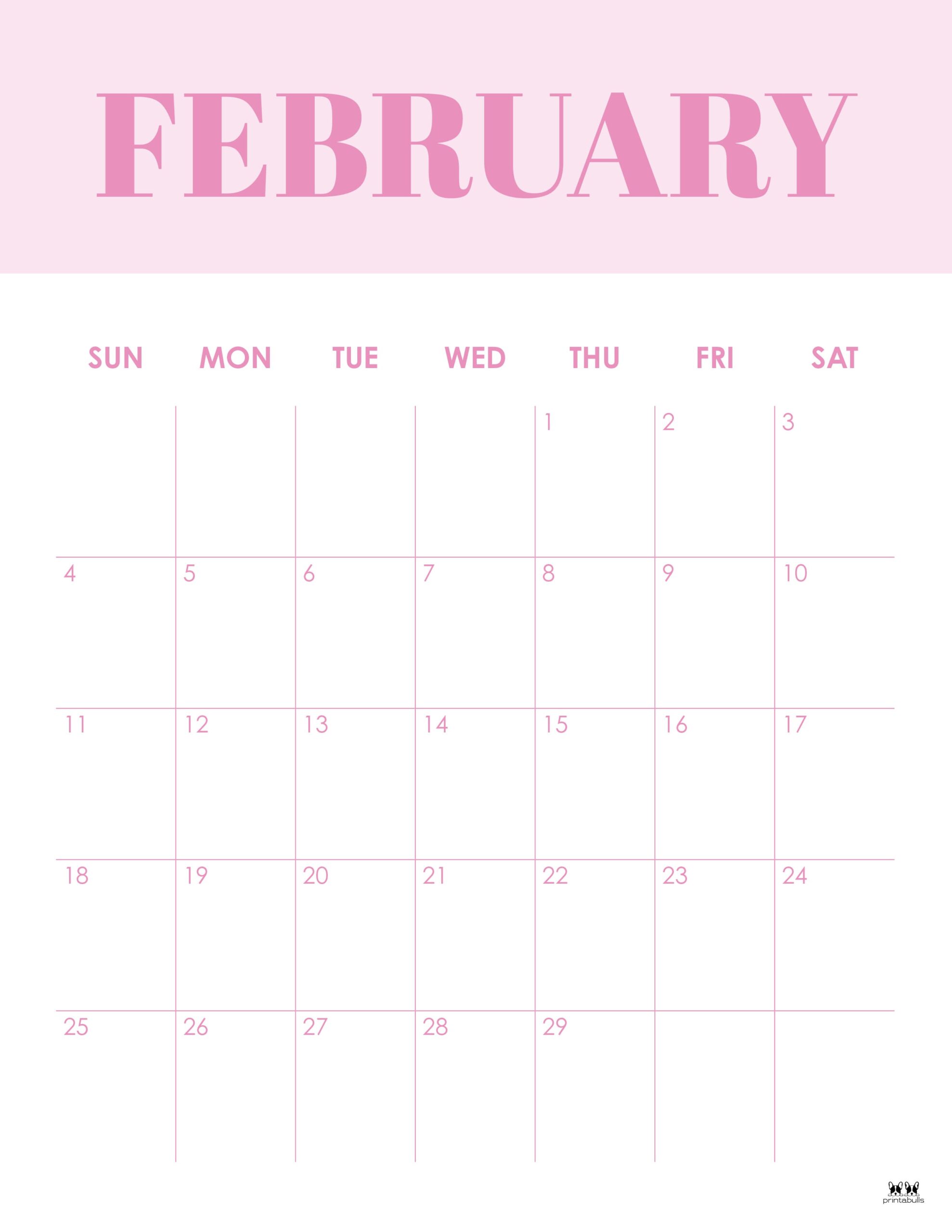 February 2024 Calendars - 50 FREE Printables | Printabulls