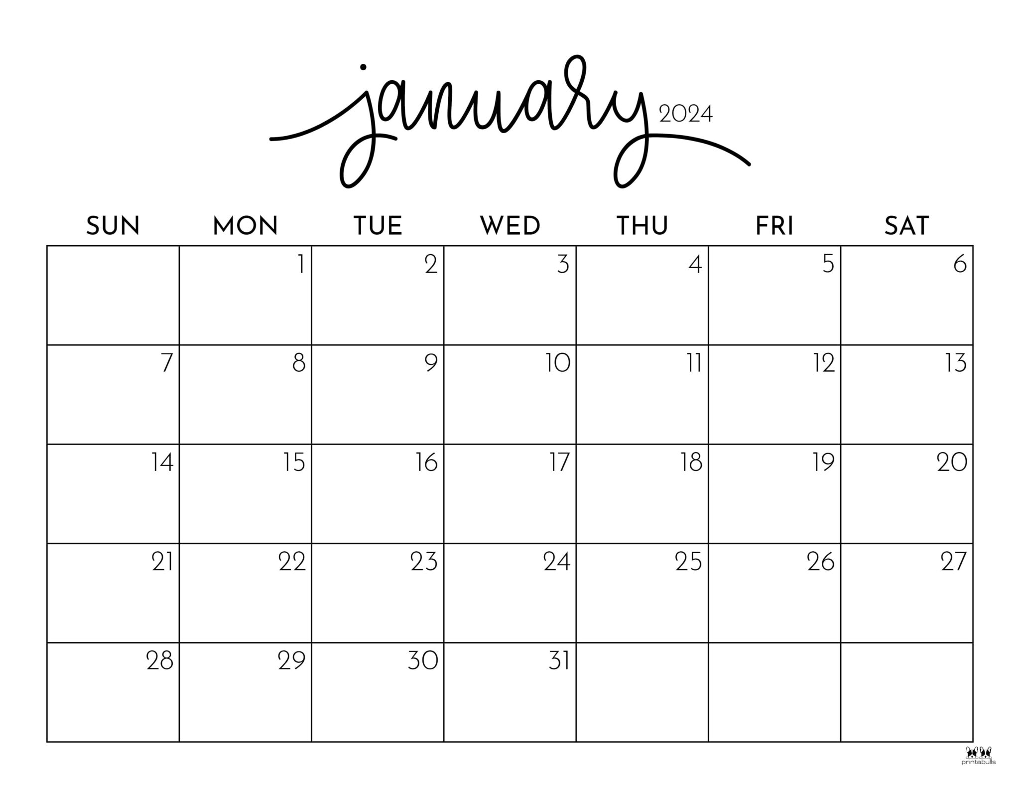 January 2024 Calendars - 50 FREE Printables | Printabulls