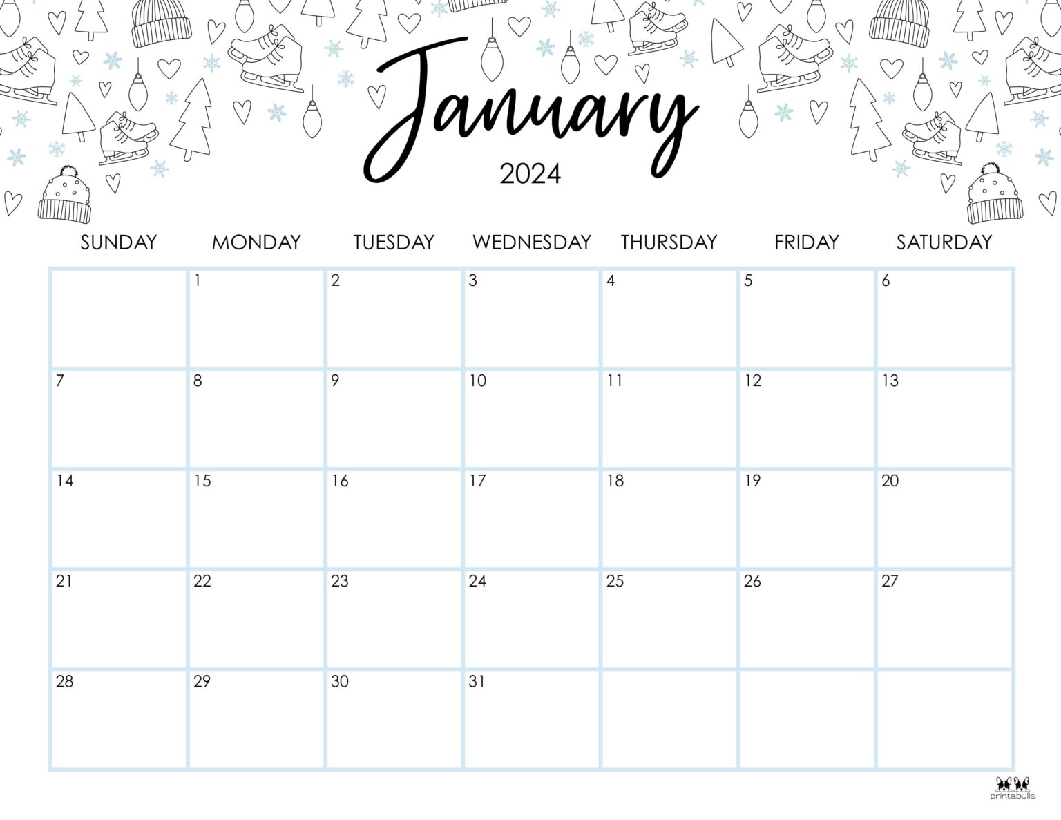 January 2024 Calendars - 50 FREE Printables | Printabulls