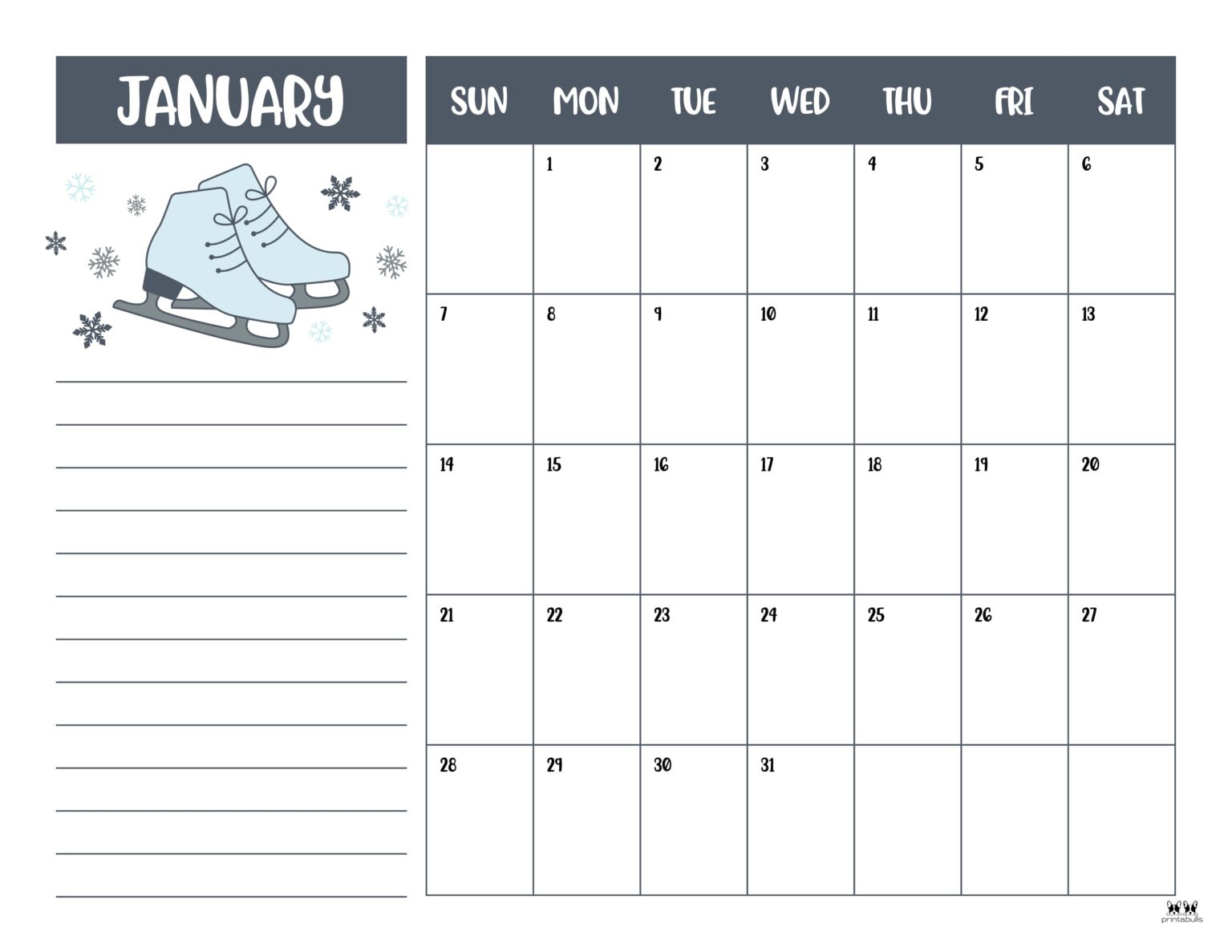 January 2024 Calendars - 50 FREE Printables | Printabulls