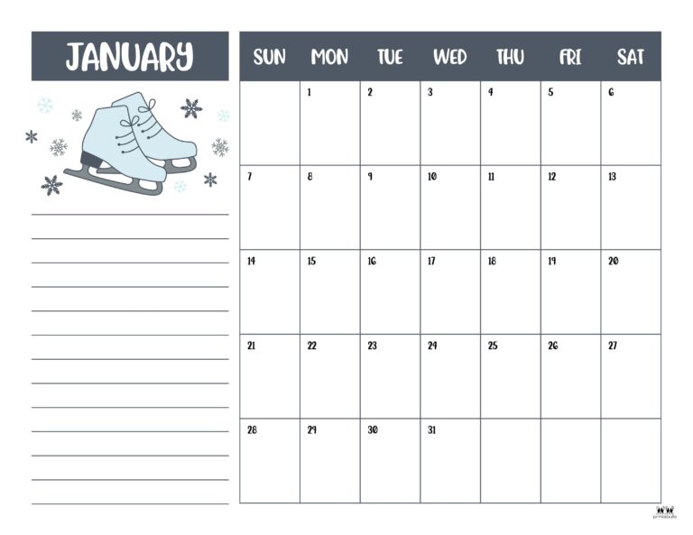 January 2024 Calendars - 50 FREE Printables | Printabulls