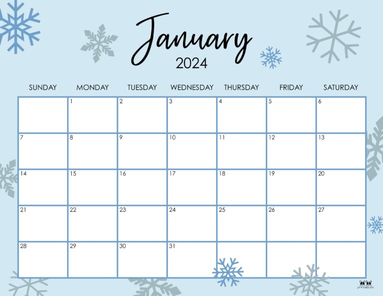 January 2024 Calendars - 50 FREE Printables | Printabulls