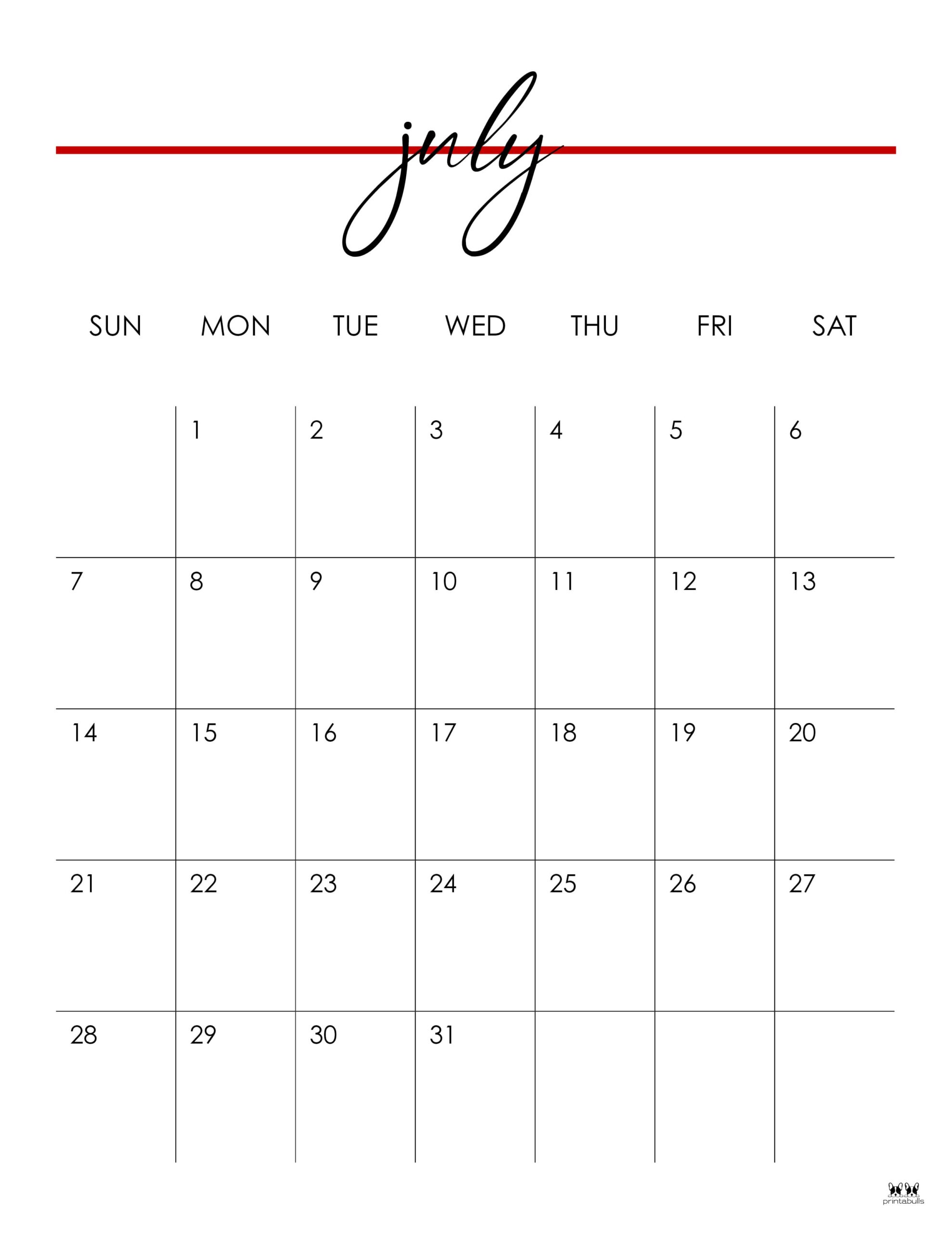 July 2024 Calendars - 50 FREE Printables | Printabulls