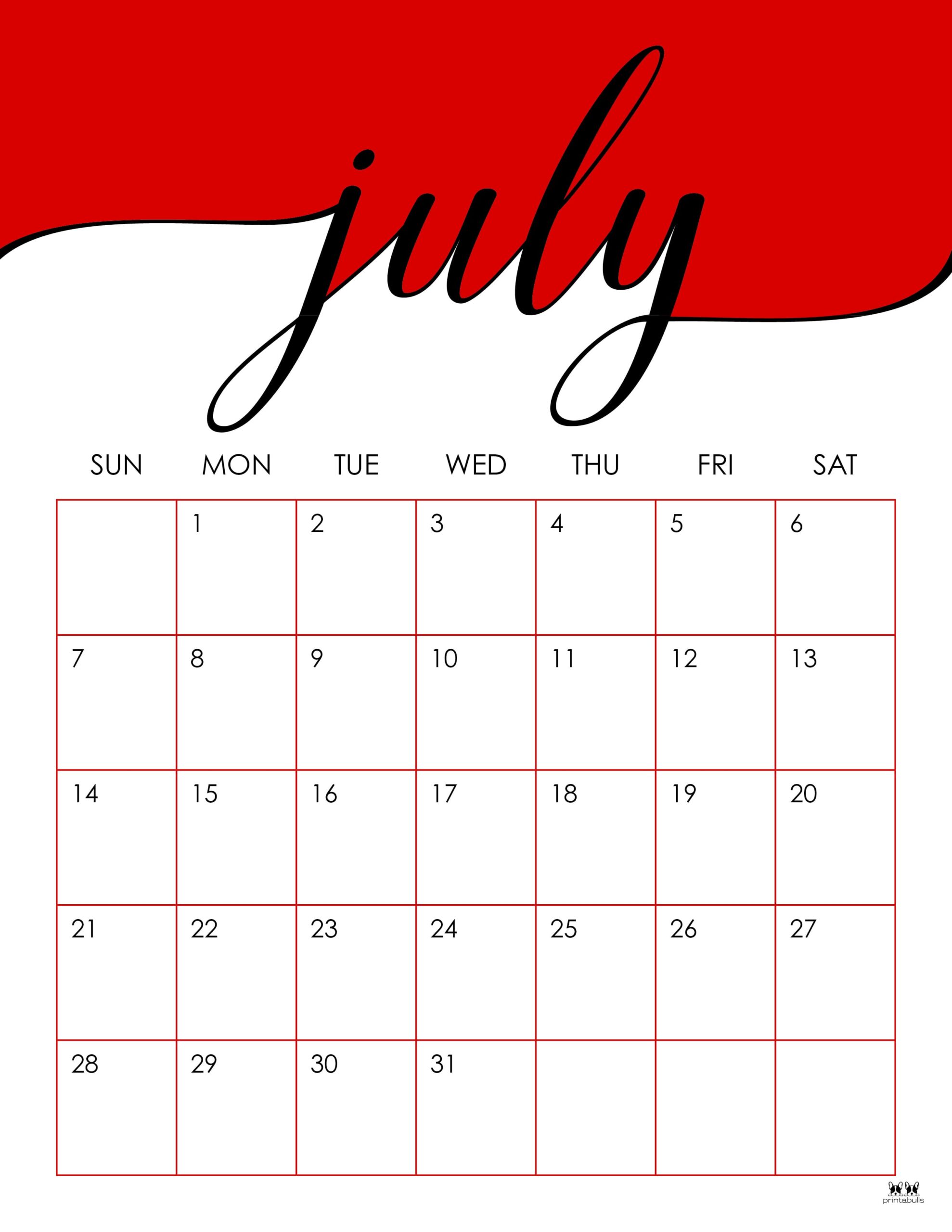 July 2024 Calendars - 50 FREE Printables | Printabulls