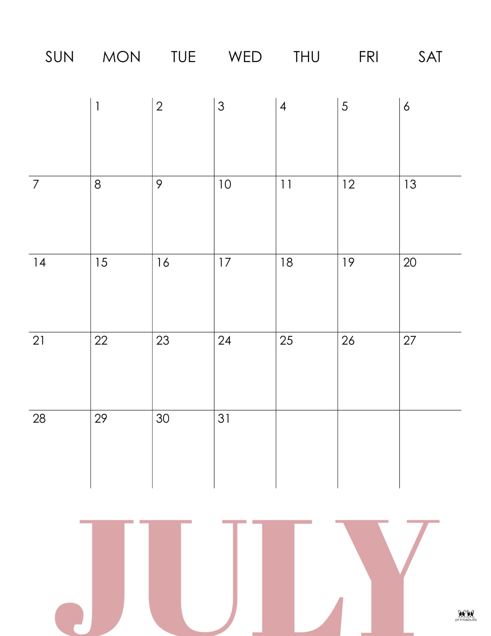July 2024 Calendars - 50 FREE Printables | Printabulls