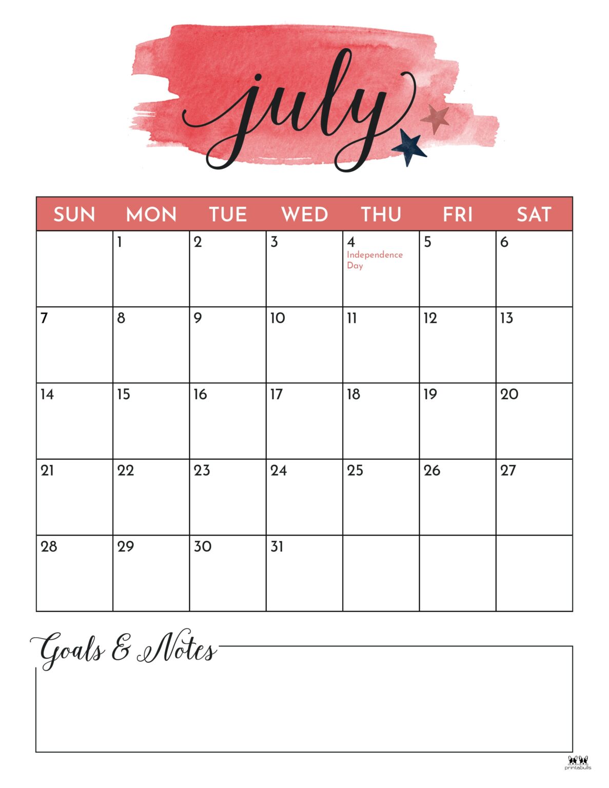July 2024 Calendars - 50 FREE Printables | Printabulls