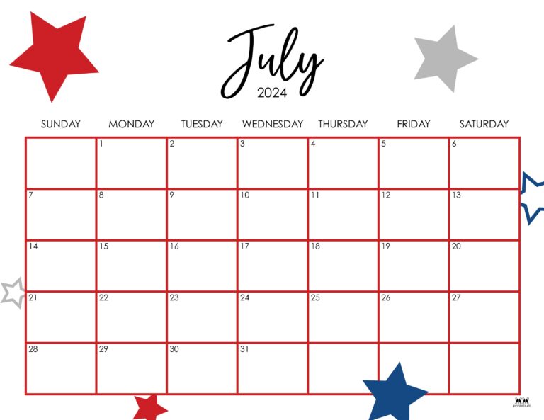 July 2024 Calendars - 50 FREE Printables - PrintaBulk