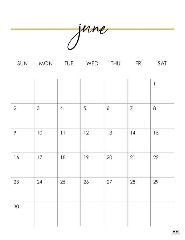 June 2024 Calendars - 50 FREE Printables | Printabulls