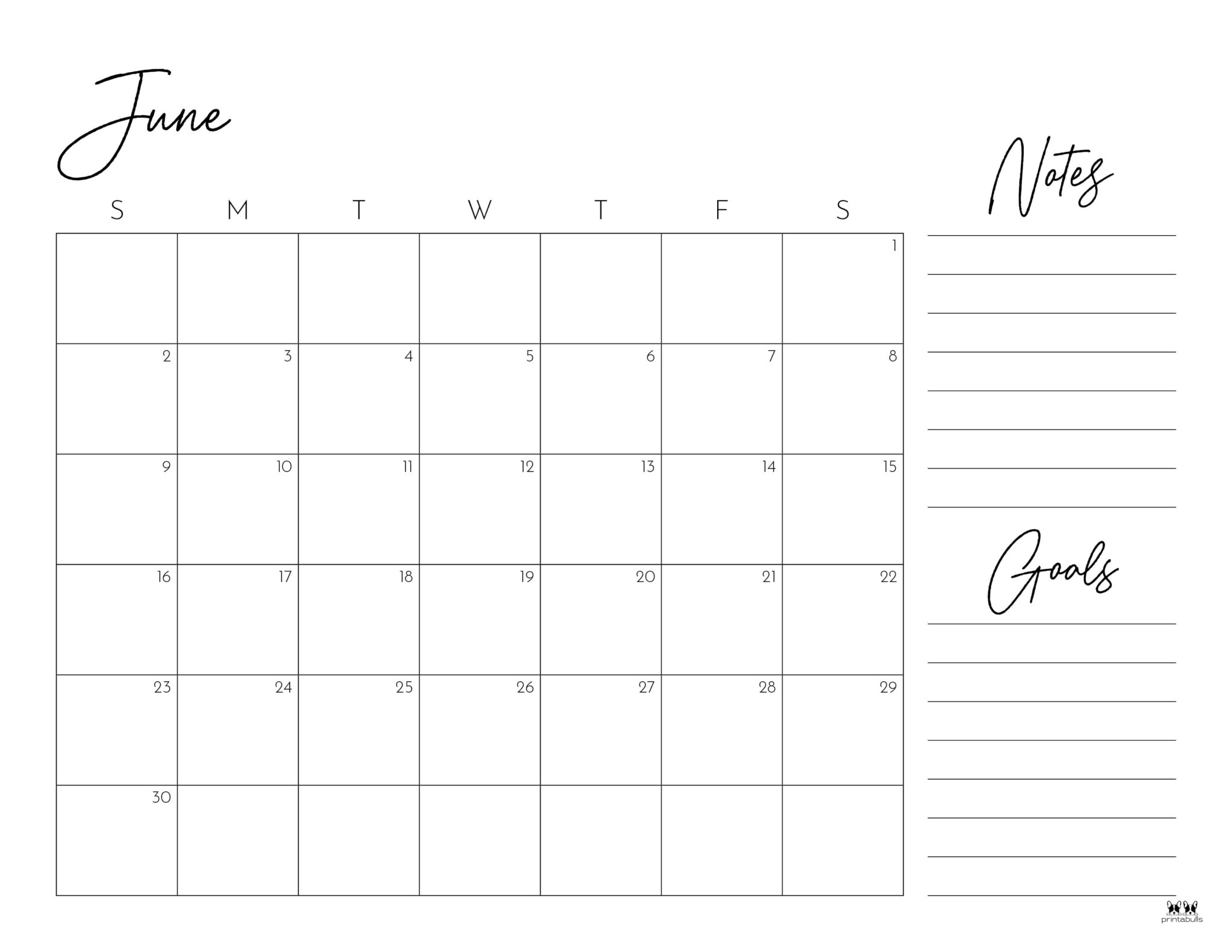 June 2024 Calendars - 50 FREE Printables | Printabulls