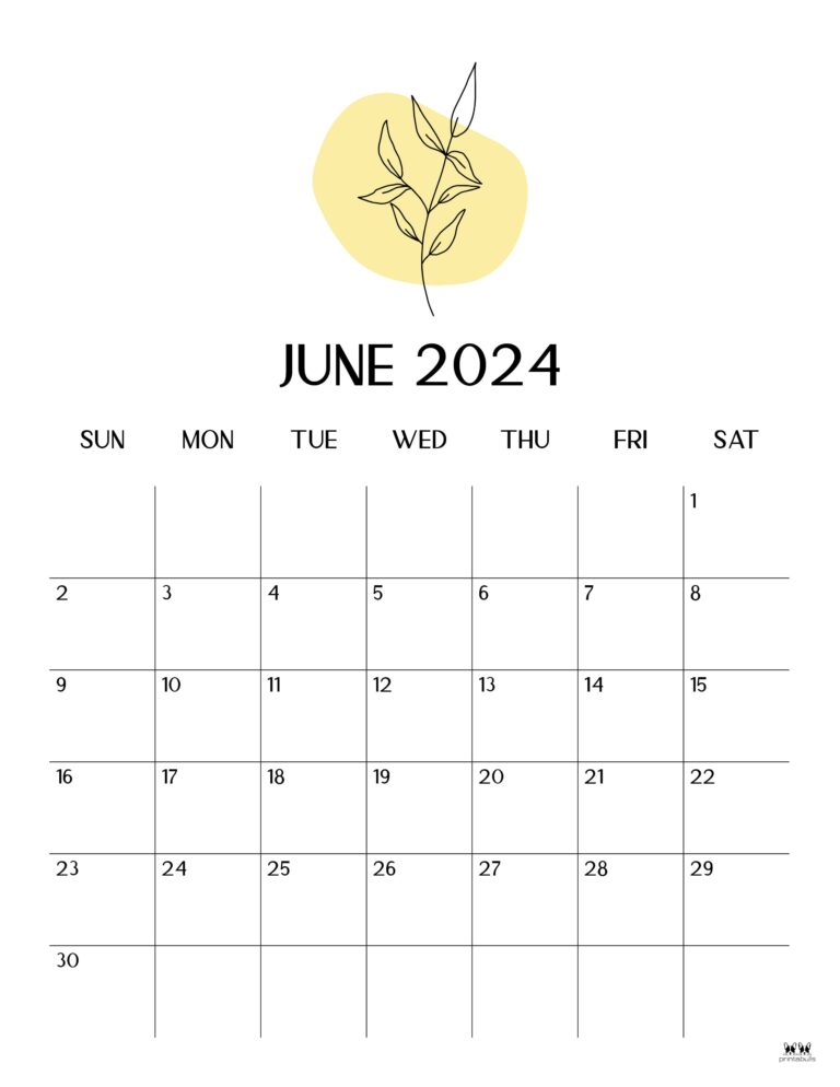 June 2024 Calendars - 50 FREE Printables | Printabulls