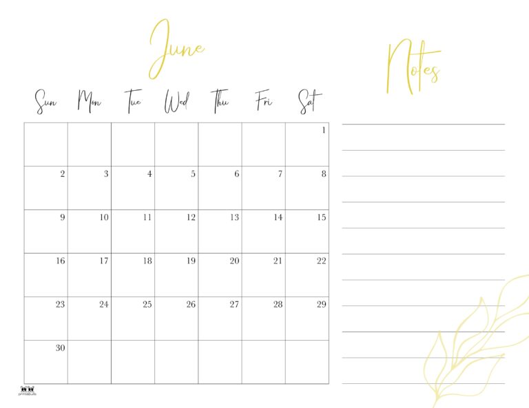 June 2024 Calendars - 50 FREE Printables | Printabulls
