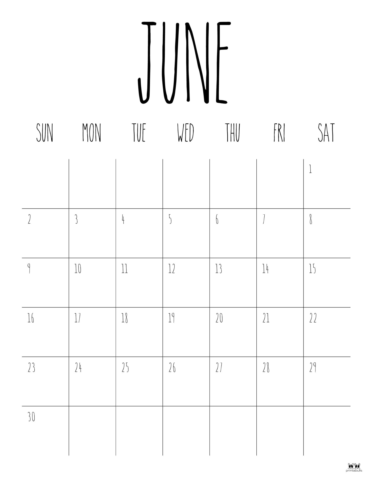 June 2024 Calendars - 50 FREE Printables | Printabulls