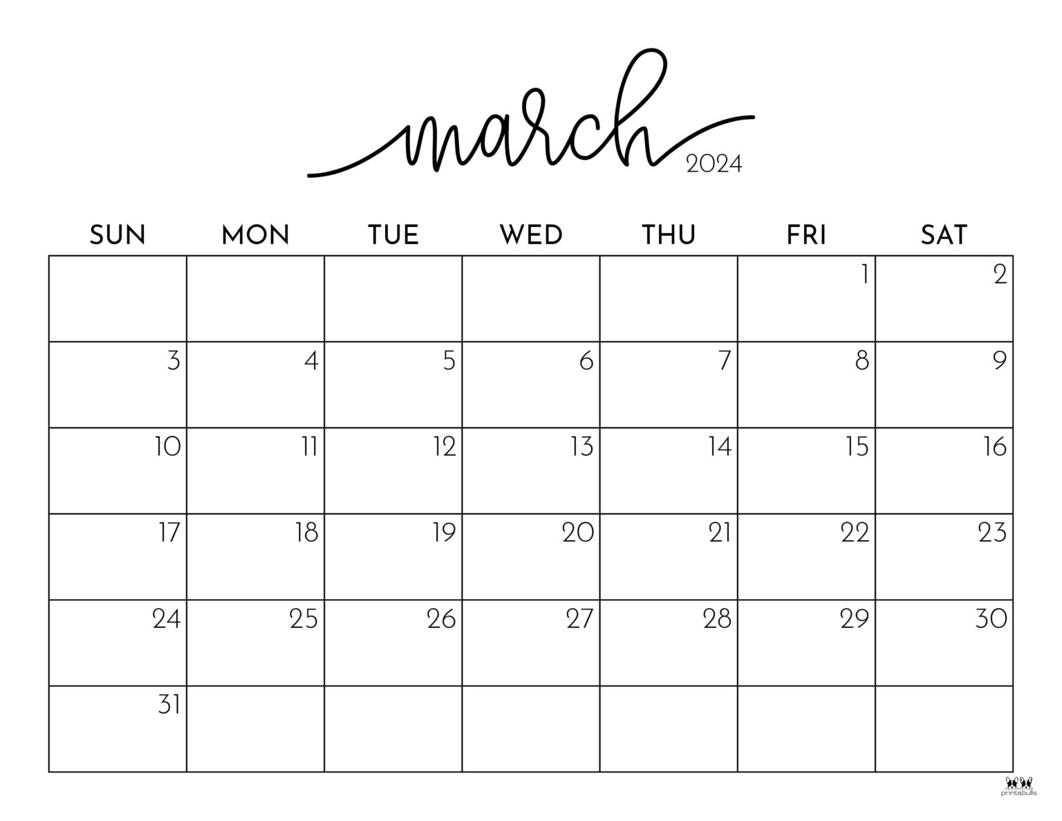 March 2024 Calendars - 50 FREE Printables | Printabulls