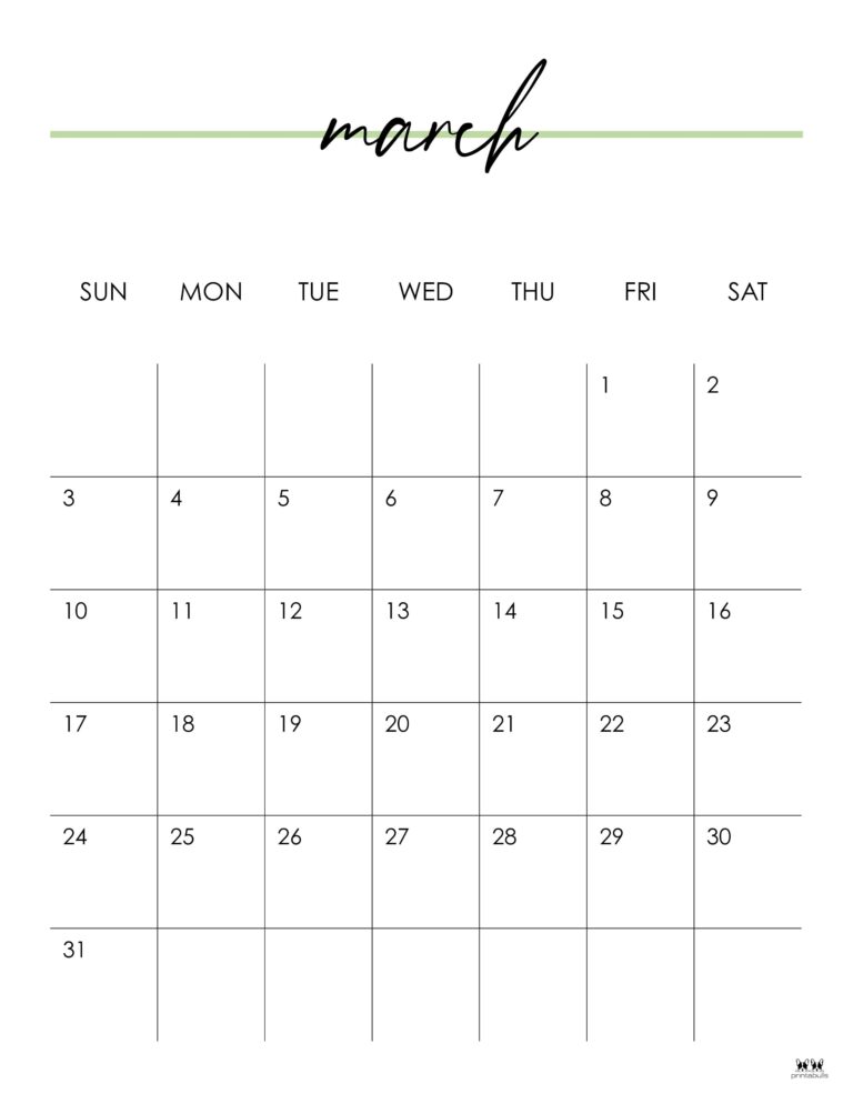 March 2024 Calendars - 50 FREE Printables | Printabulls