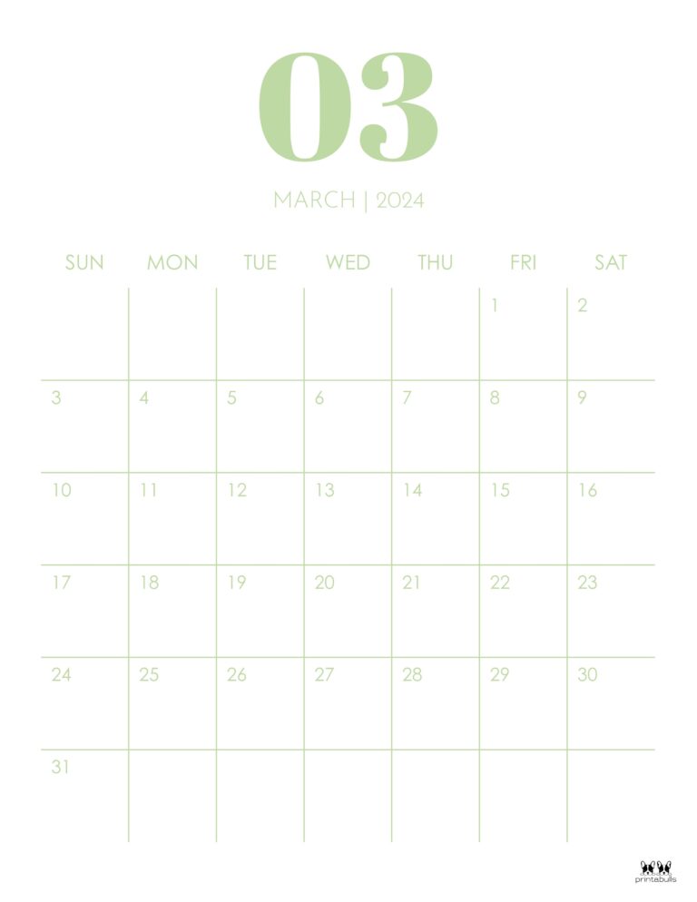 March 2024 Calendars - 50 FREE Printables | Printabulls