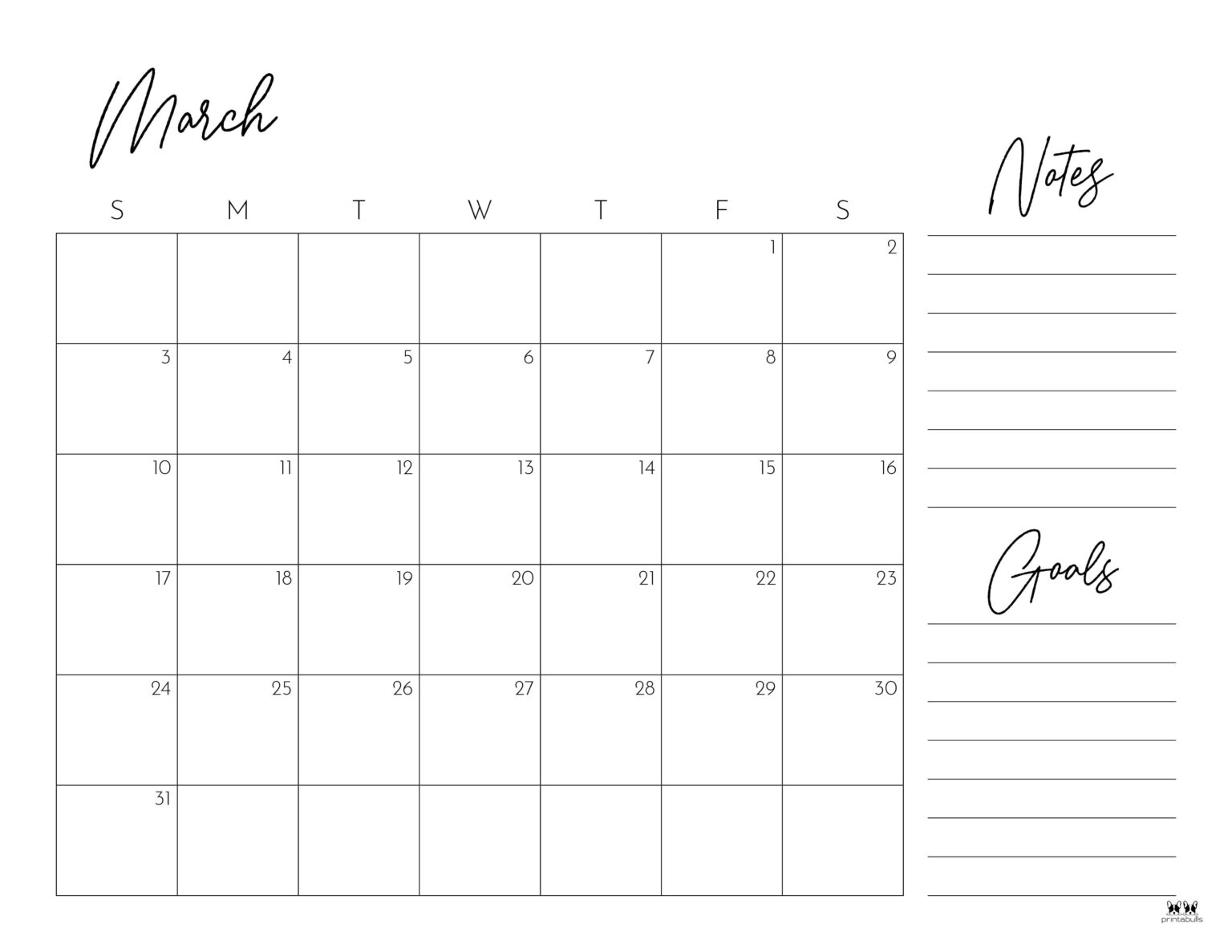 March 2024 Calendars - 50 FREE Printables | Printabulls