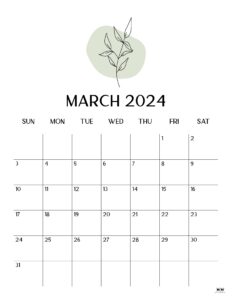 March 2024 Calendars - 50 FREE Printables | Printabulls