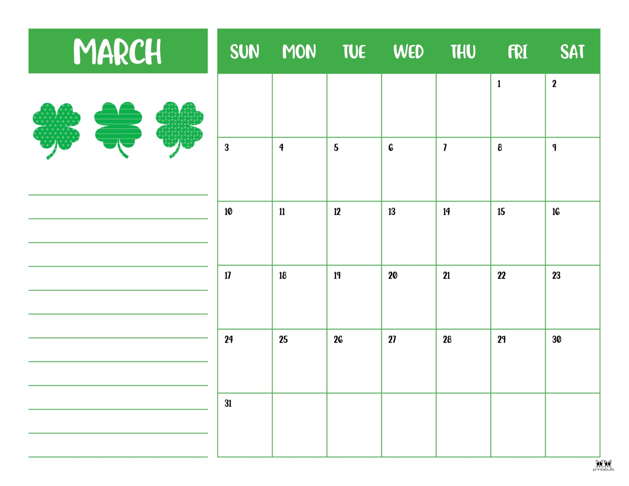 March 2024 Calendars - 50 FREE Printables | Printabulls
