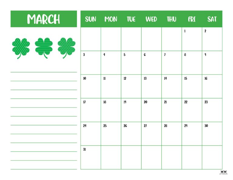 March 2024 Calendars - 50 FREE Printables | Printabulls