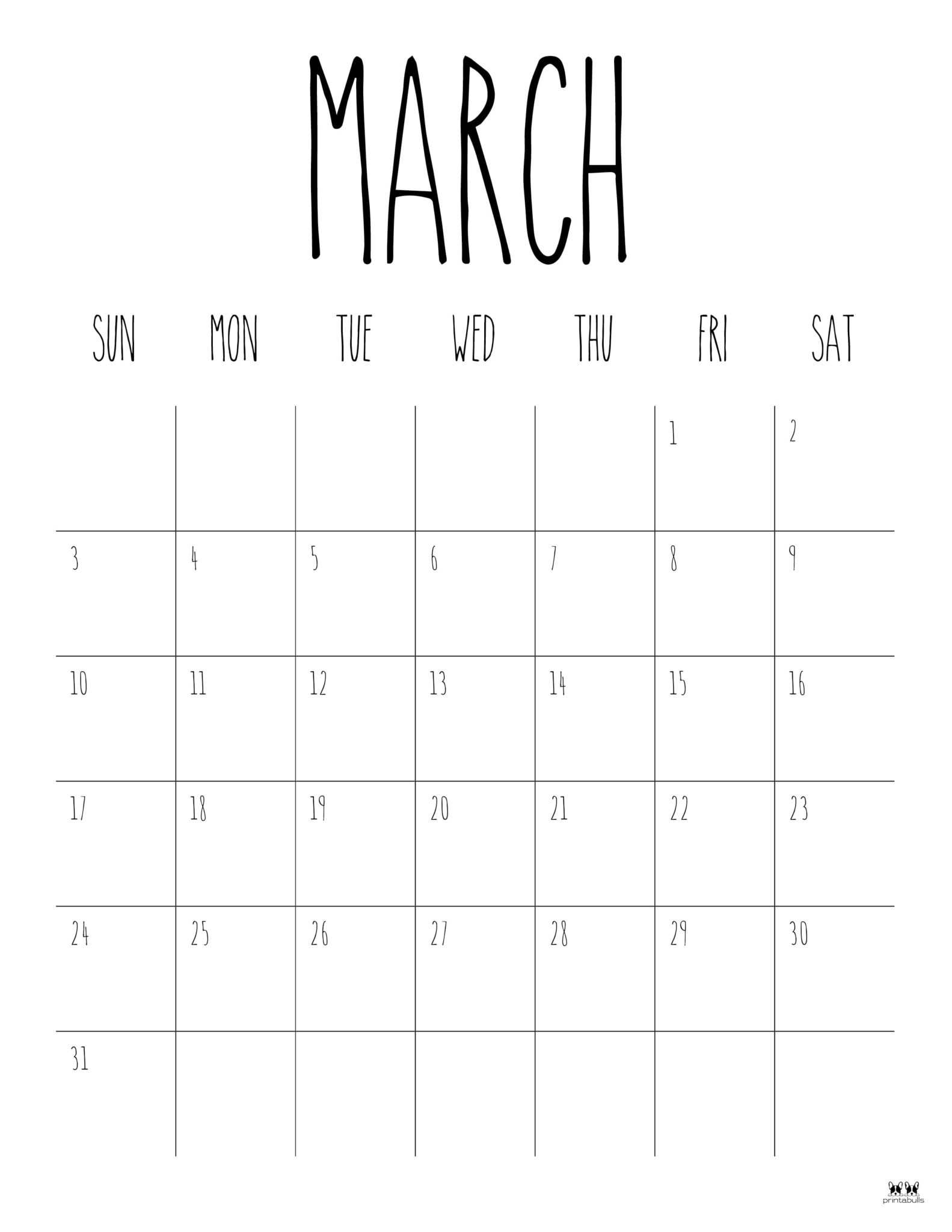 March 2024 Calendars - 50 FREE Printables | Printabulls