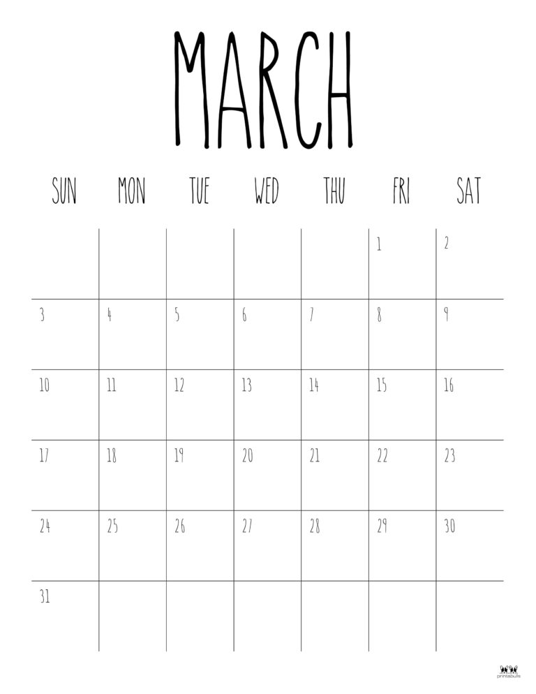 March 2024 Calendars - 50 FREE Printables | Printabulls