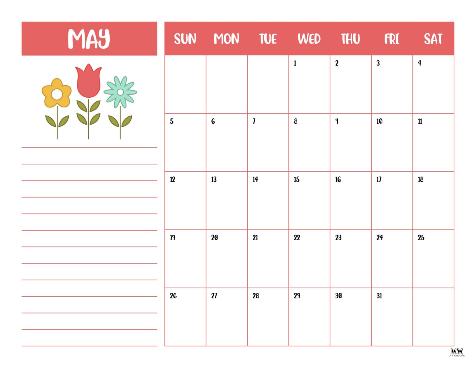 May 2024 Calendars - 50 FREE Printables | Printabulls