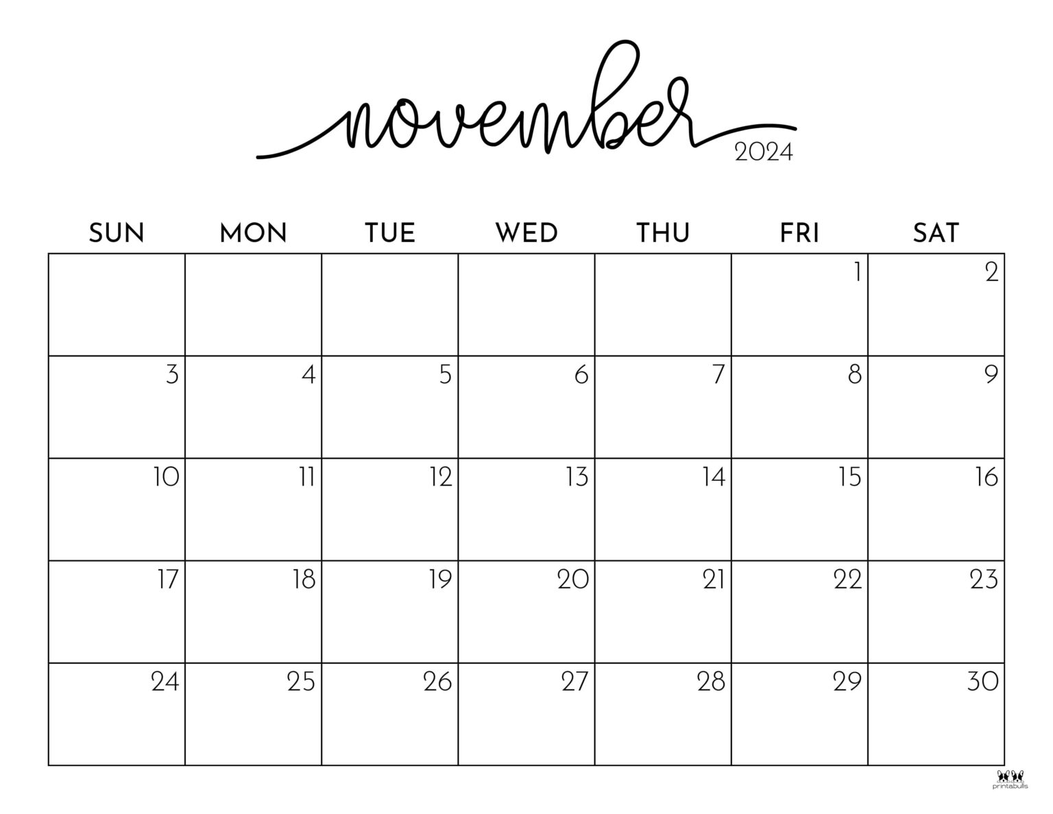 November 2024 Calendars - 50 FREE Printables | Printabulls